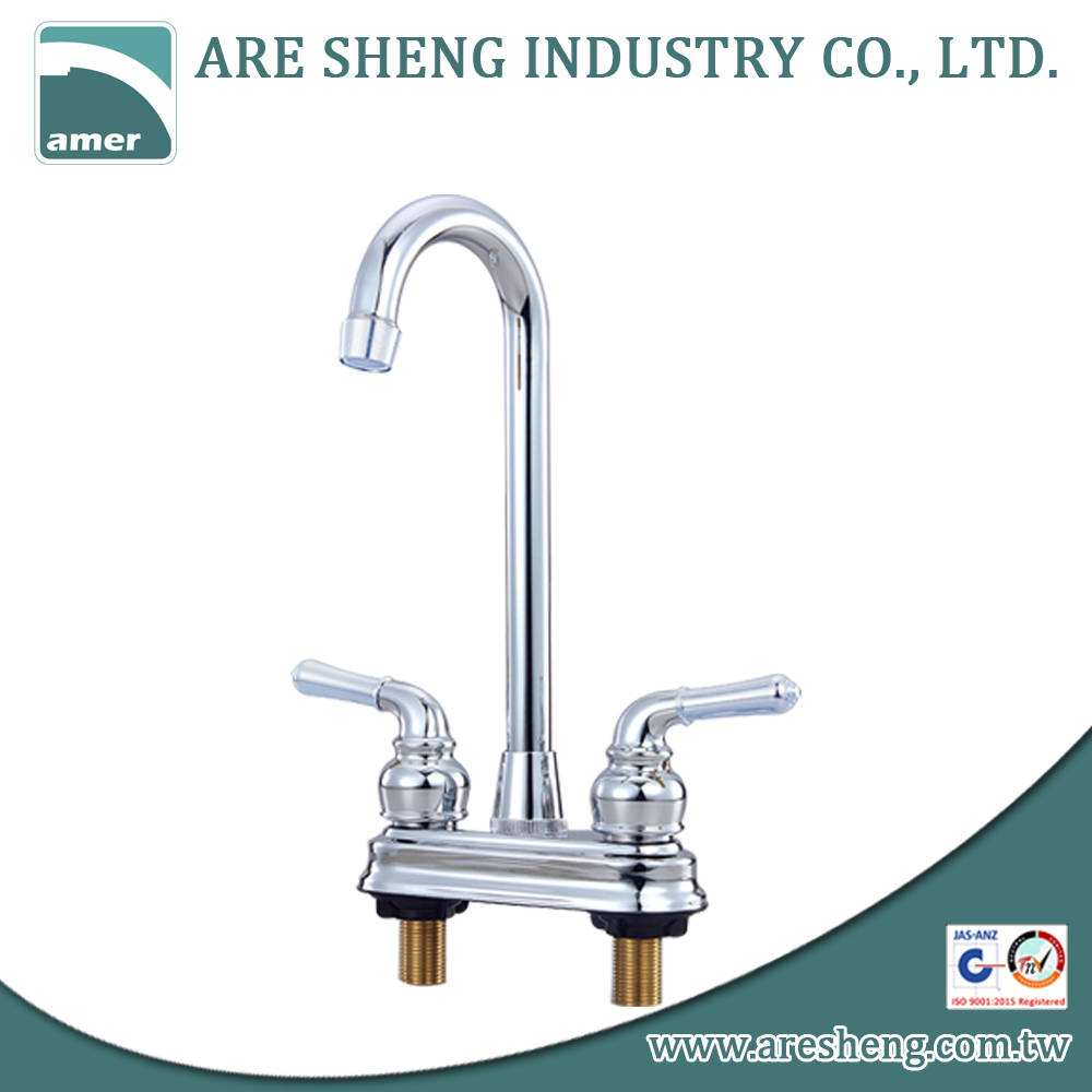 4” center brass bar faucet, dual lever handles, gooseneck spout, chrome ...