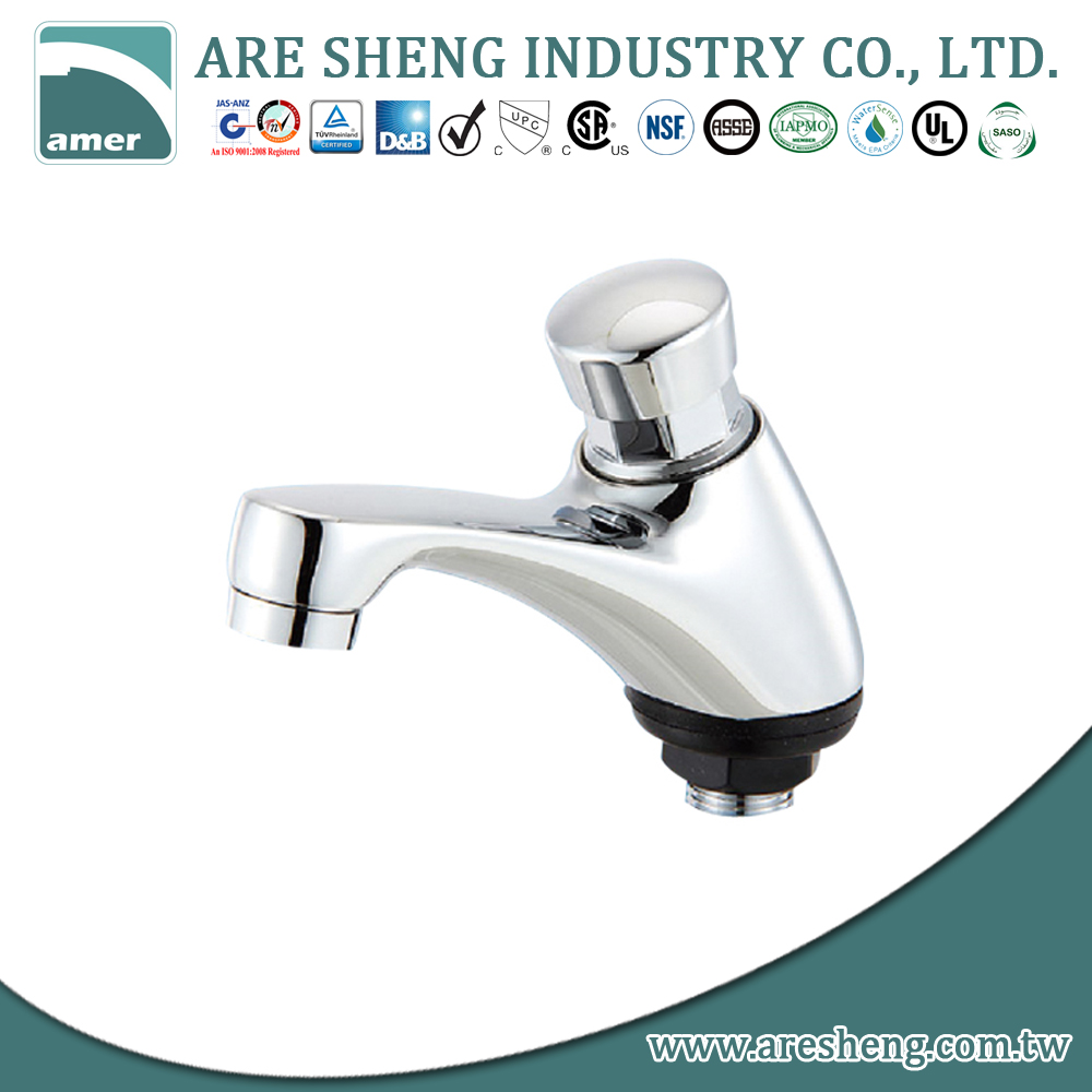 Push-on brass basin faucet, round handle, chrome finish- Are Sheng ...